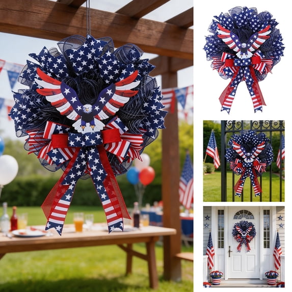 4th of July Flag Wreath 18 Inch, Patriotic Independence Day Door Hanger ...