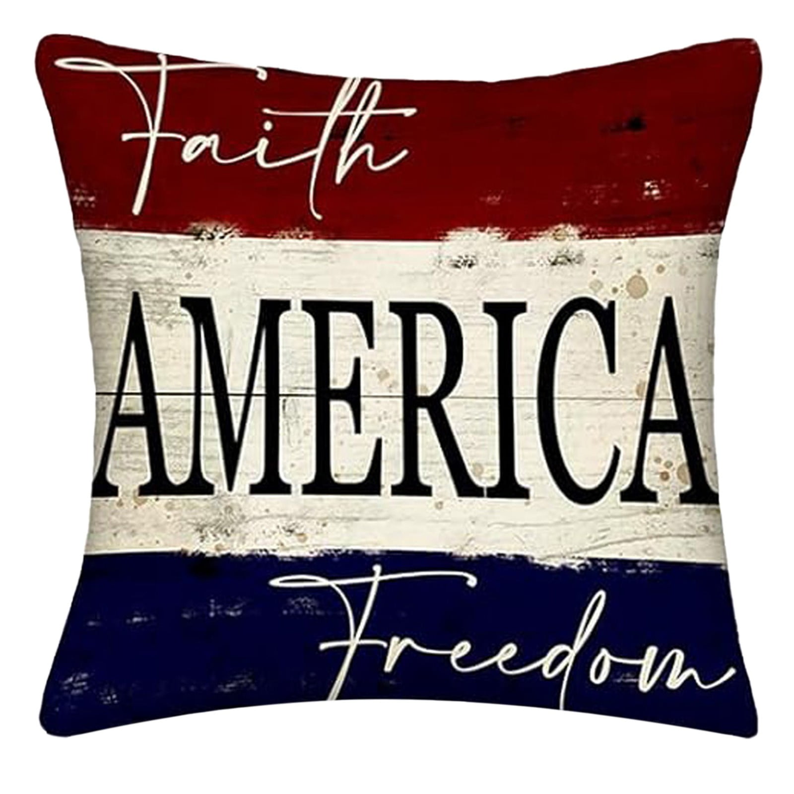 4th of July Flax Cushion Cover - Star Flag Hidden Zipper Design for ...
