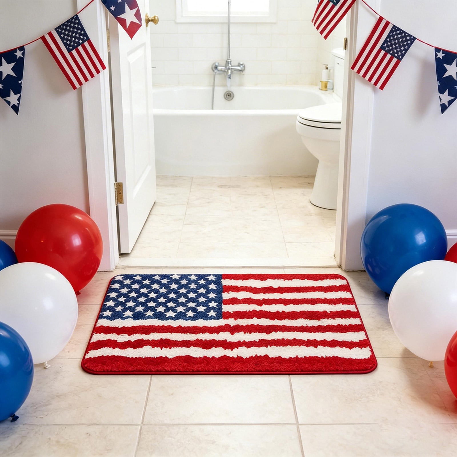 4th of July Floor Mat 27.6x17.7in, American Flag Faux Plush Bathroom ...