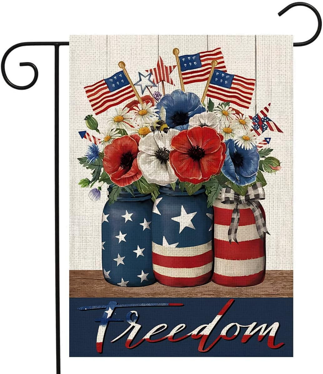4th of July Freedom Garden flag 12x18 inch Patriotic Floral ...