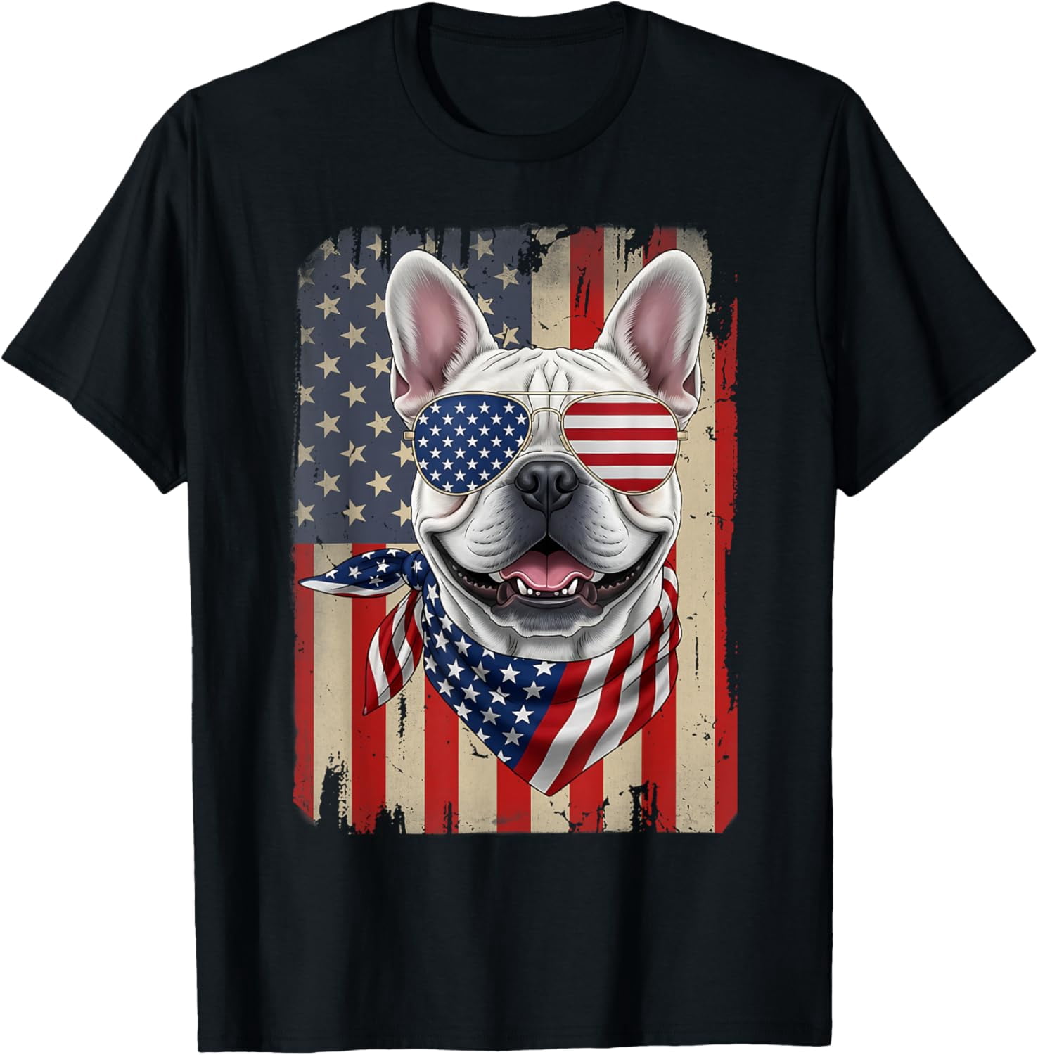 4th of July French Bulldog Dog American Flag USA Patriotic T-Shirt ...