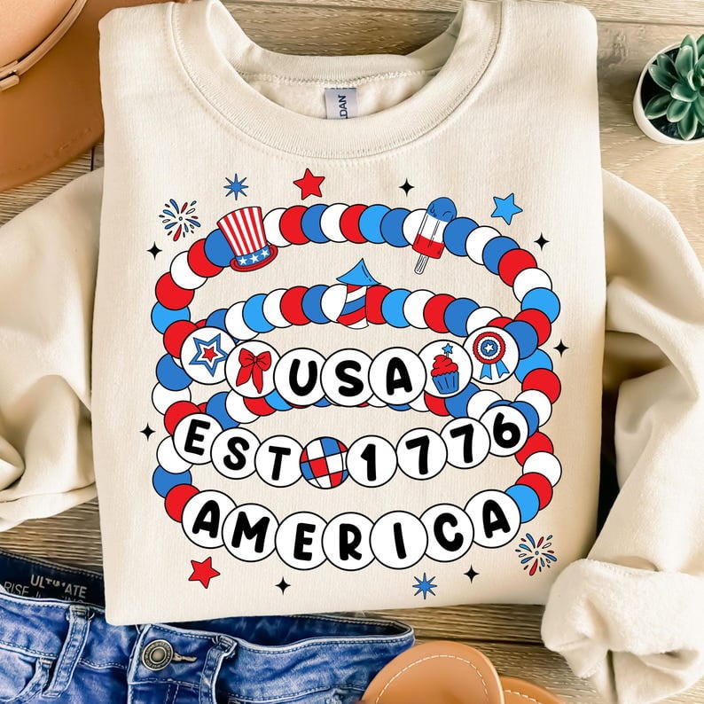4th of July Friendship Bracelet Sweatshirt, Preppy America Shirt, 1776 ...