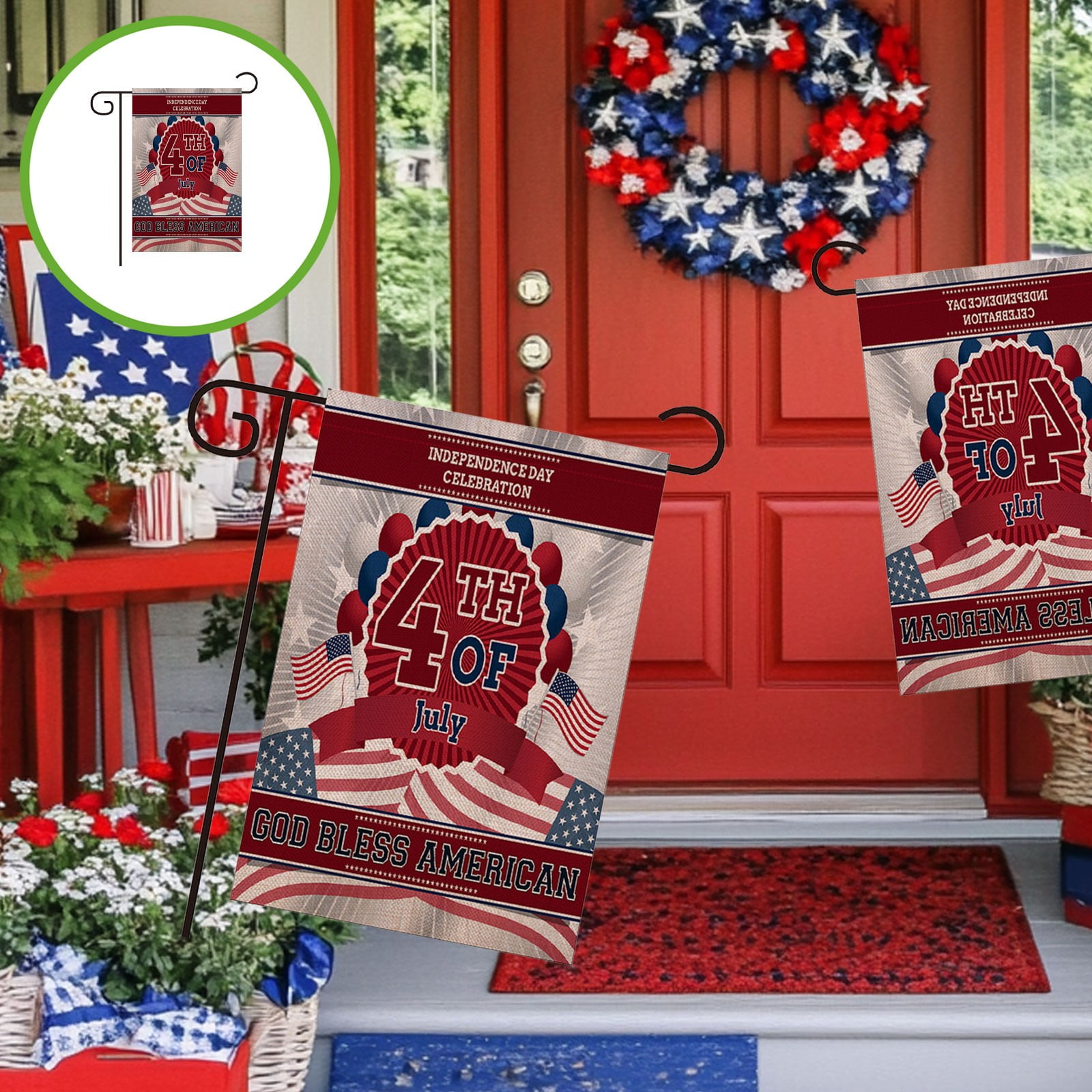 4th of July Garden Flag Double Sided USA Flag USA 4th July Independence ...