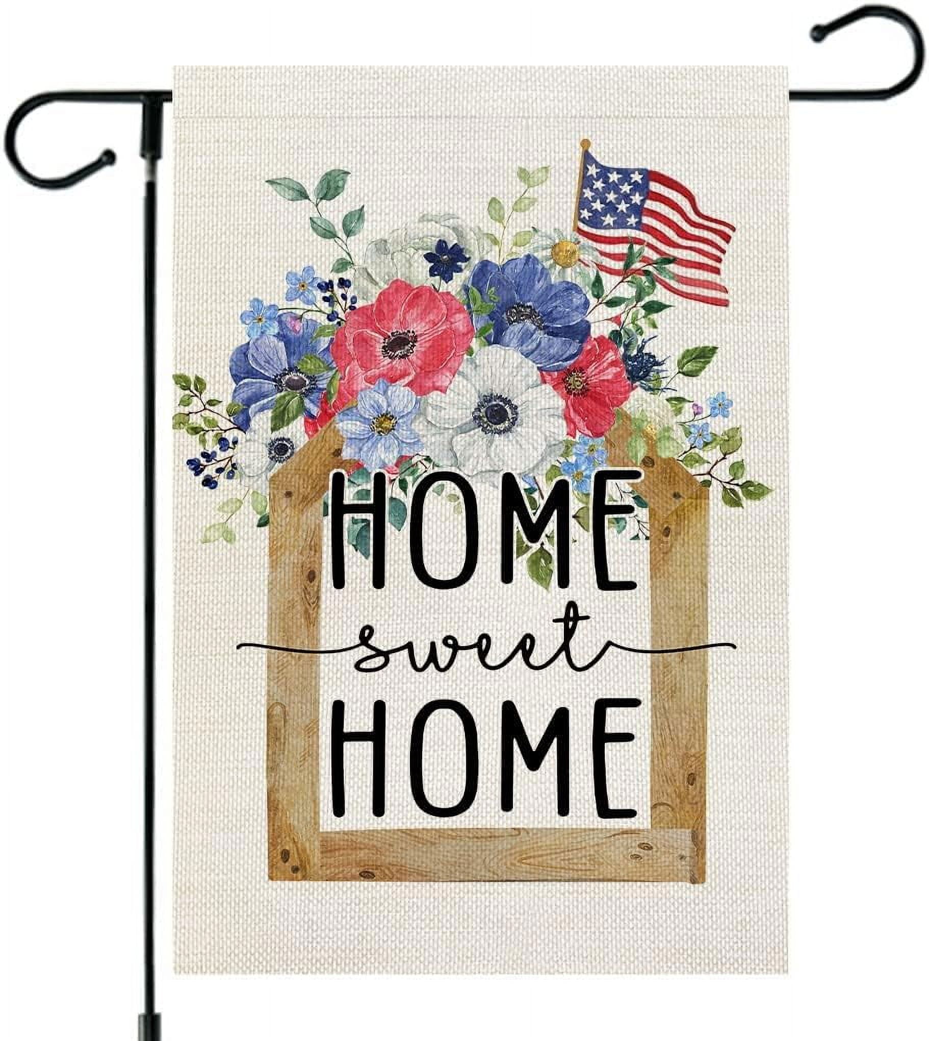 4th of July Garden Flag Double Sided Flowers American Flag Home Sweet ...