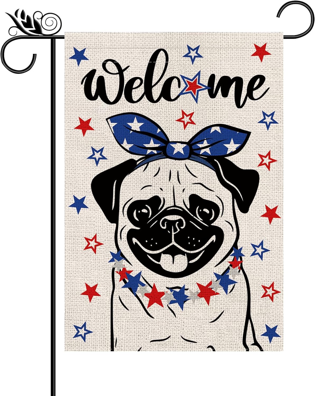 4th of July Garden Flag Pug Dog Patriotic Stars Vertical Double Sided ...