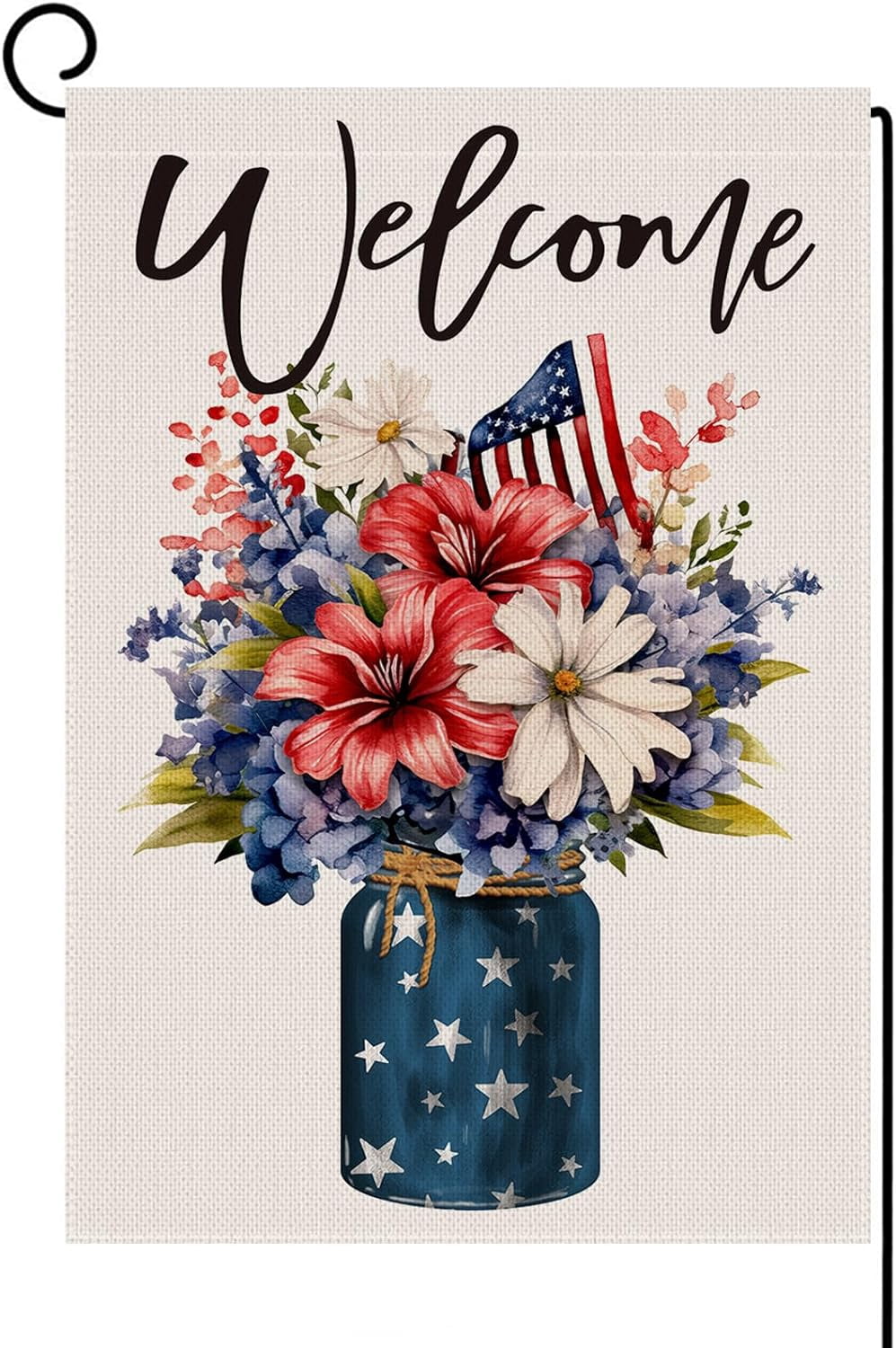 4th of July Garden Flag Vertical Double Sided Mason Jar Flowers Flag ...