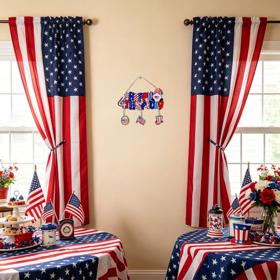 4th of July Gnome Wooden Door Hanger, Patriotic Hanging Sign with Rope ...