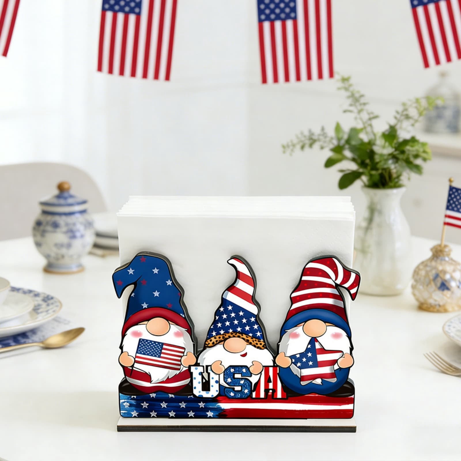 4th of July Gnome Wooden Napkin Patriotic USA Table Decor Independence ...