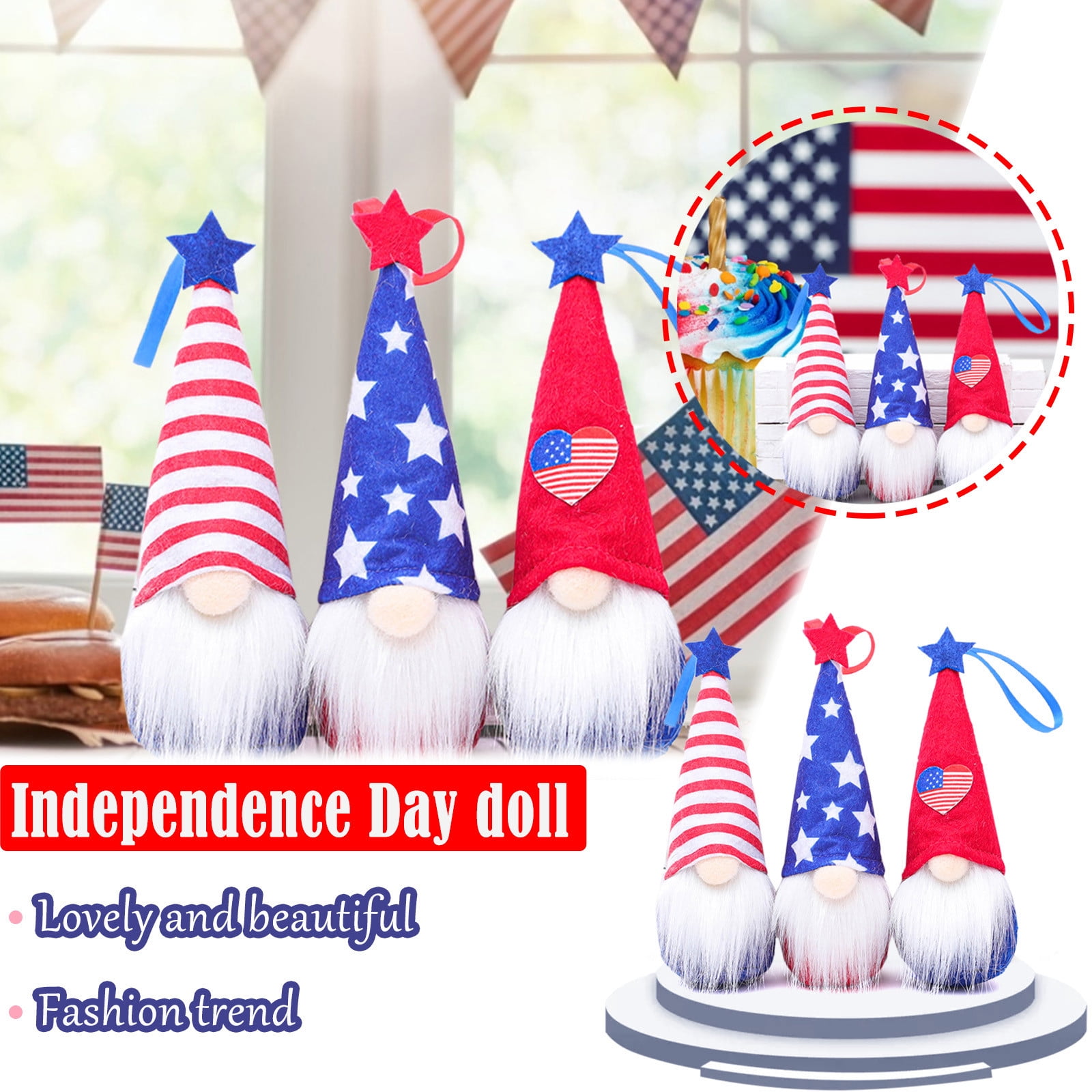 4th of July Gnomes, Gnome Plush Independence Day Decoration Dwarf Gnome Faceless Doll Plush Doll ...