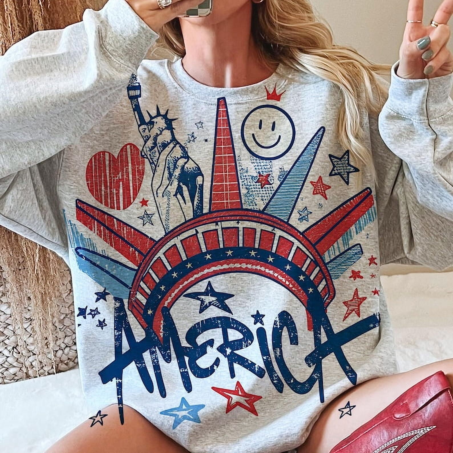 4th of July Graffiti Sweatshirt, Statue of Liberty USA Flag Shirt ...