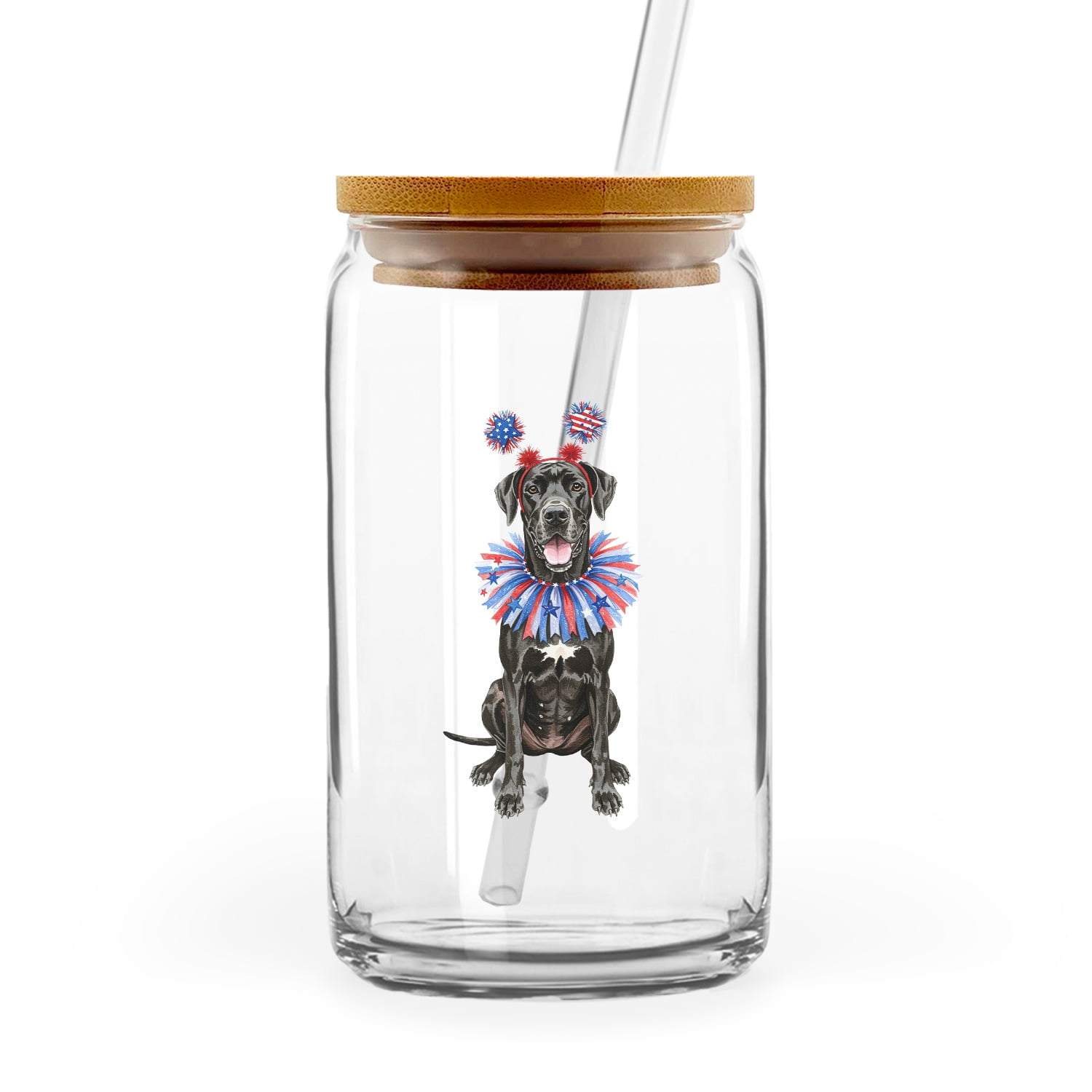 4th of July Great Dane Celebrates Independence Day 16oz Glass Cup Mug ...