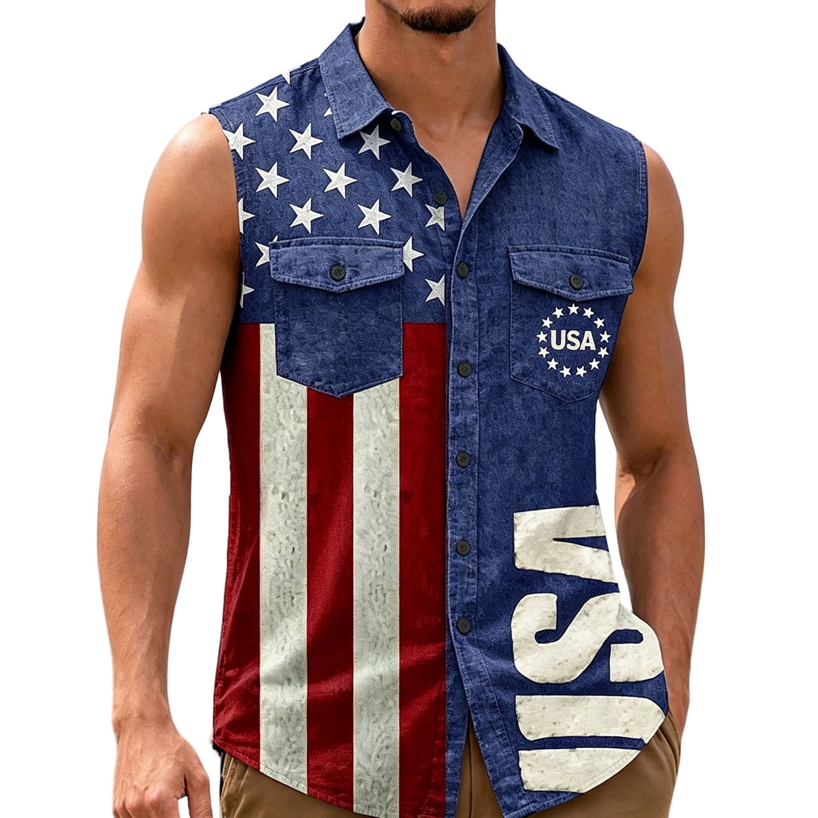 4th of July Hawaiian Shirts for Men America Flag Button Down T-Shirts ...