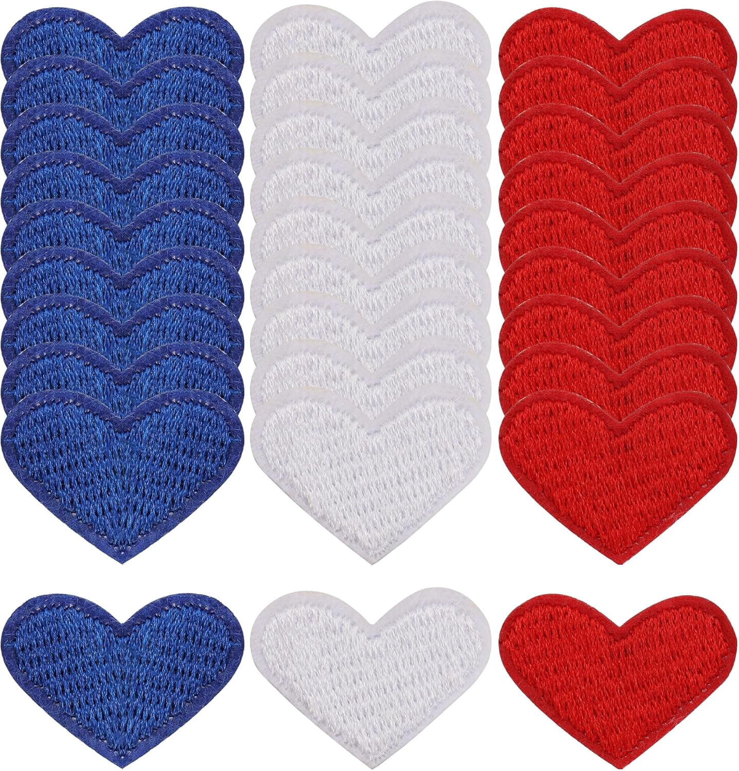 4th of July Heart Patches - 60Pcs Red White Blue Iron On Patches ...