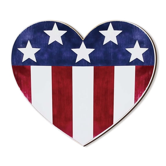4th of July Heart Shaped Wooden Wreath, Red White Blue Star Wood Sign ...