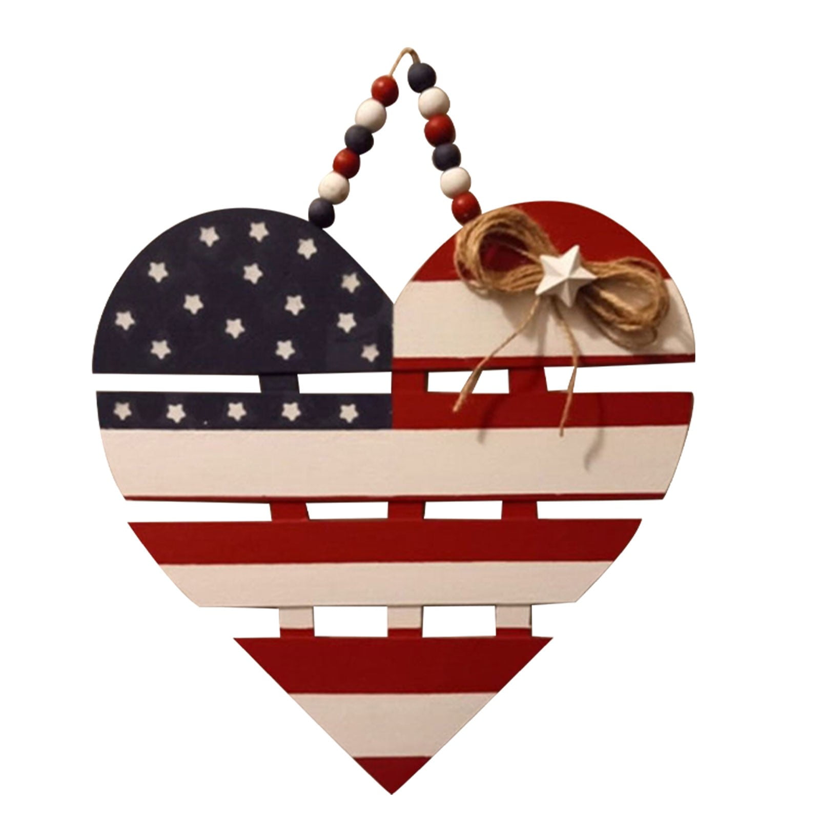 4th of July Hearts Door Sign Decorations, Patriotic Heart Stars Wooden ...