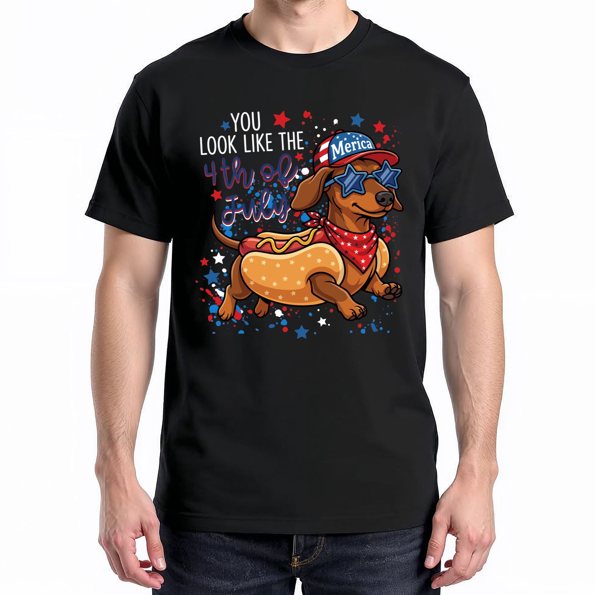 4th of July Hot Dog Shirt, Funny Wiener Dog Tee – Patriotic Humor ...