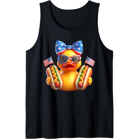 4th of July Hotdog Rubber Duck Duckie Usa Flag Patriotic Tank Top ...