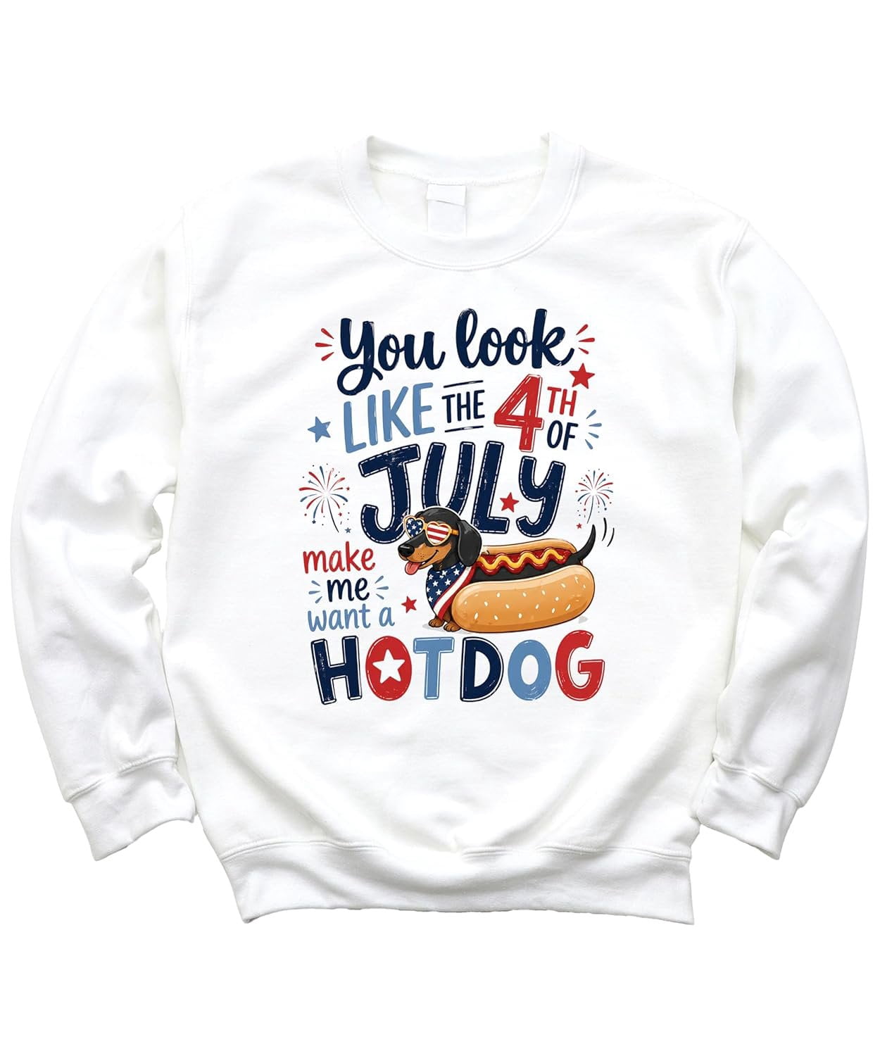4th of July Hotdog Sweatshirt Funny Dachshund Patriotic USA Crewneck ...