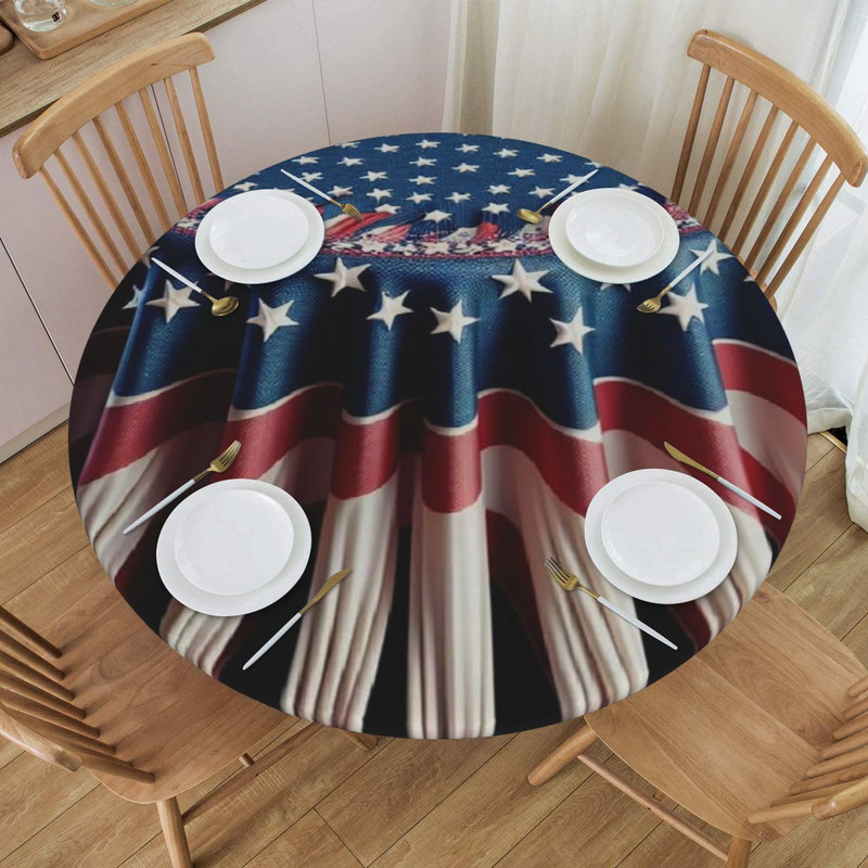 4th of July Independence Day Round Fitted Tablecloth with Elastic ...
