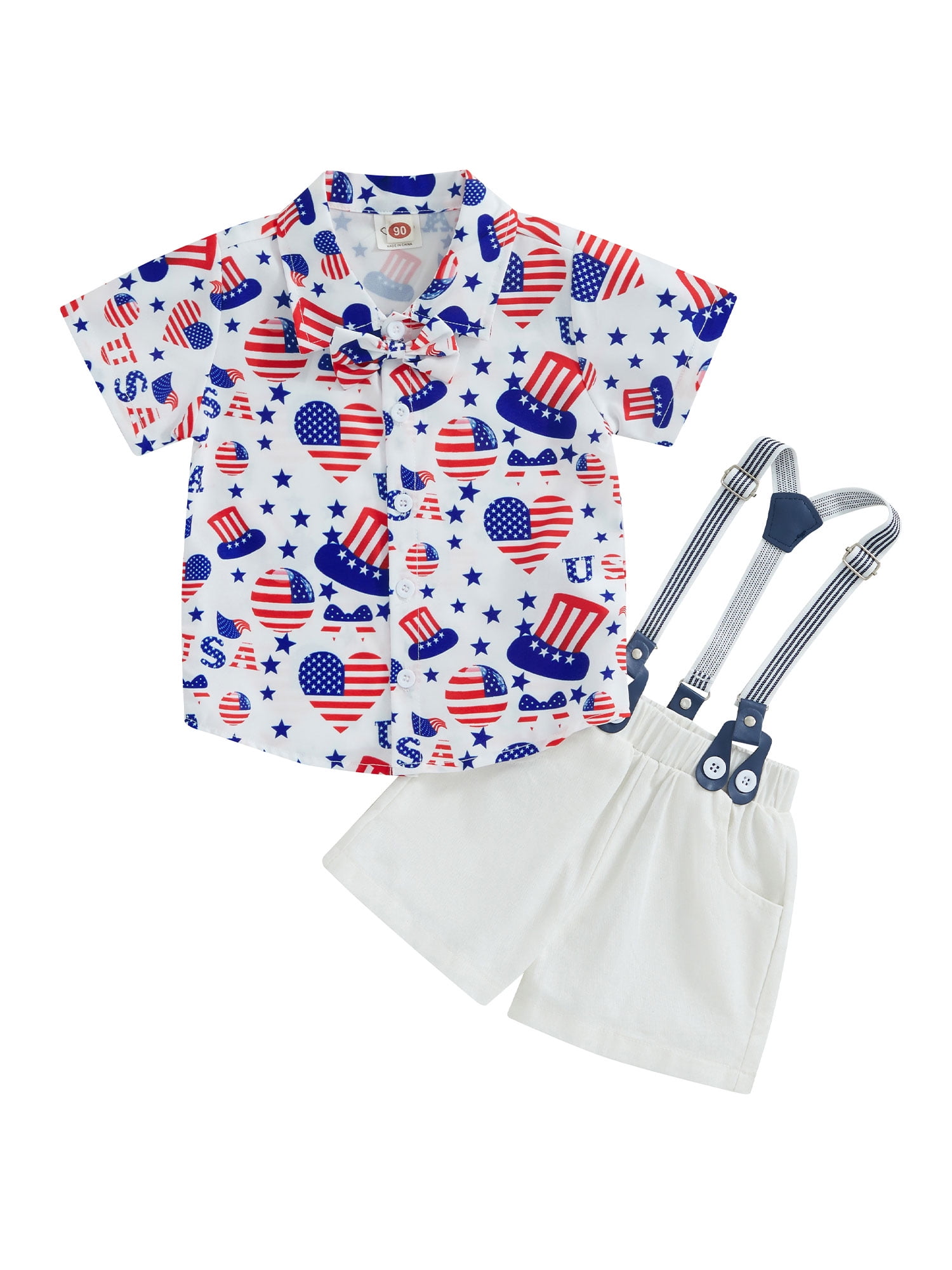 4th of July Kid Boy Gentleman Outfits Short Sleeve Botton Down Shirts ...
