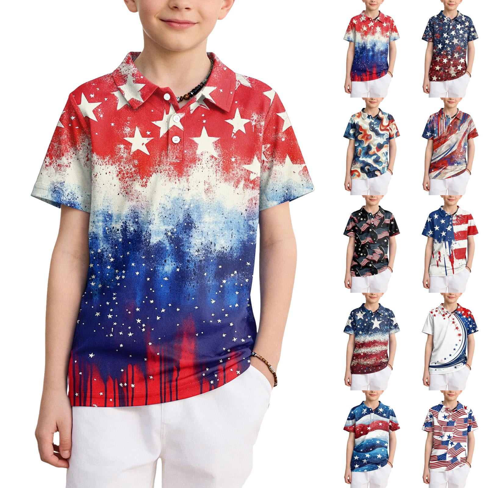 4th of July Kids Golf Polo Shirt, We the People Cotton 3-Button Short ...