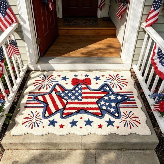 4th of July Kitchen Rugs,American Flag Fireworks Holiday Decor Bathroom ...