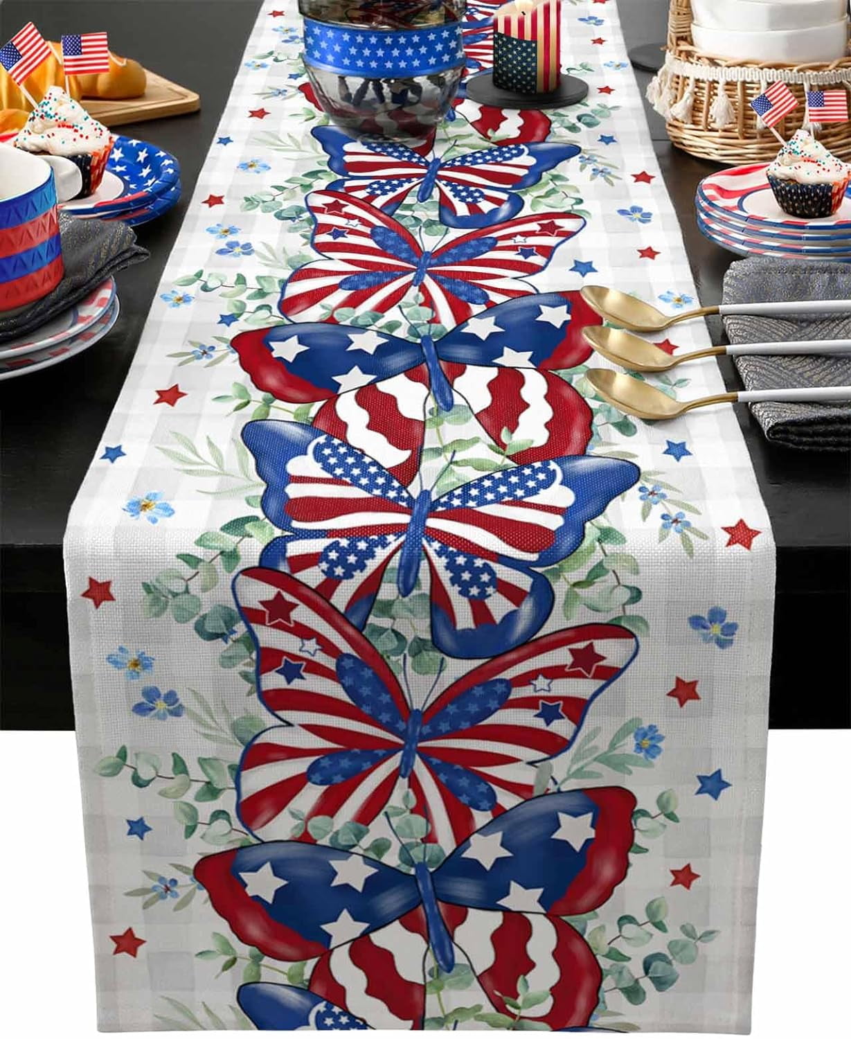 4th of July Linen Table Runner American USA Flag Star Patriotic ...