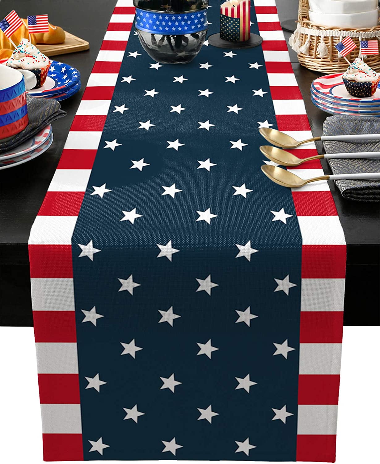4th of July Linen Table Runner Independence Day Table rations Memorial ...