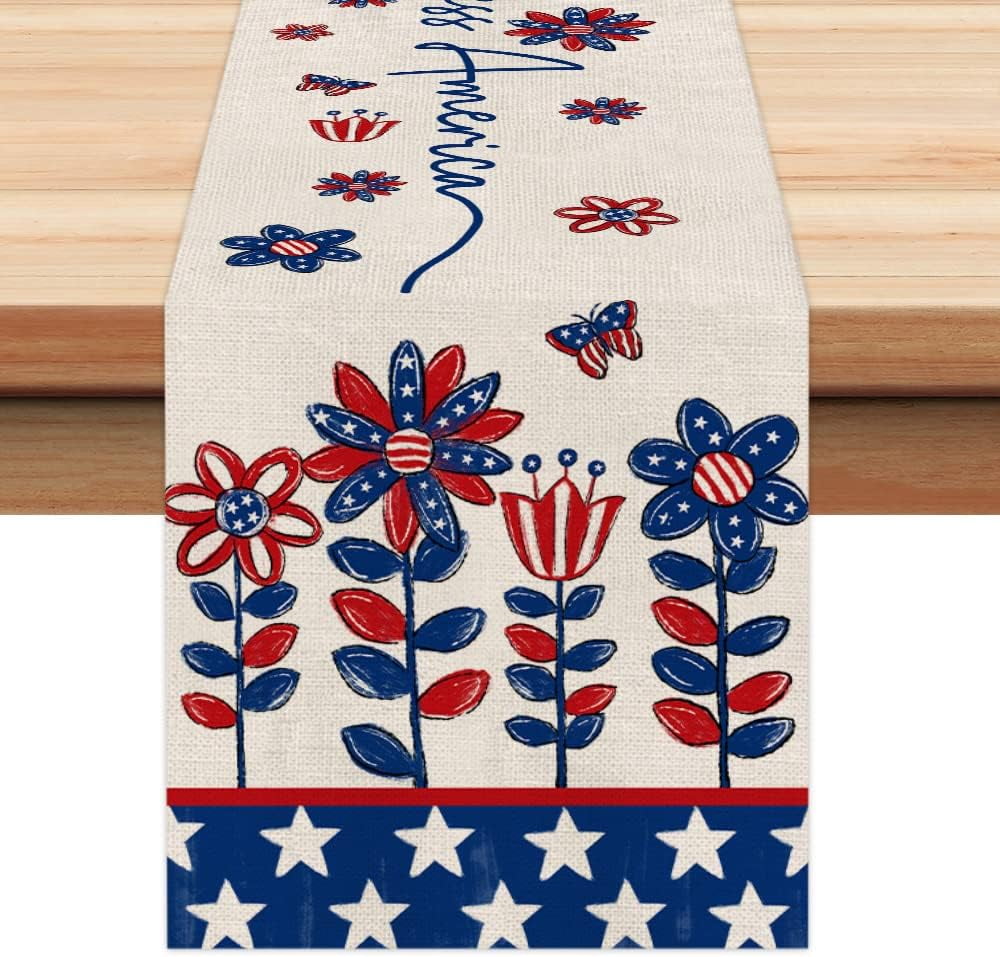 4th of July Linen Table Runner Memorial Day American Flag Star ...