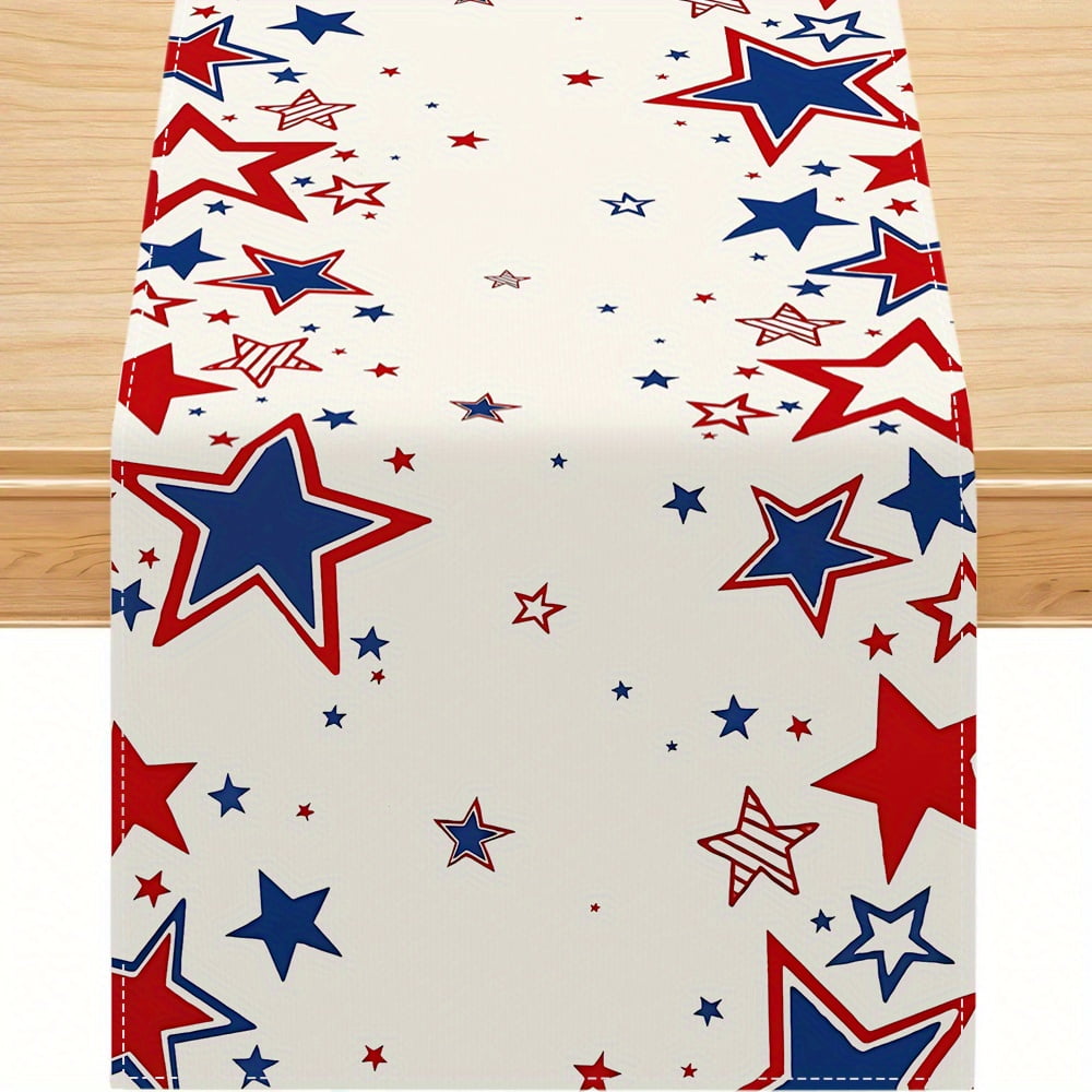 4th of July Linen Table Runner Patriotic Stars Independence Day s ...