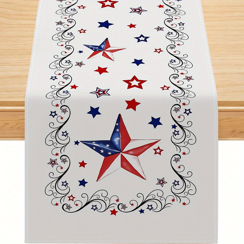 4th of July Linen Table Runner Patriotic Stars Independence Day s ...