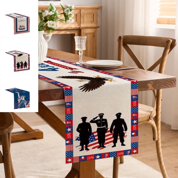 4th of July Linen Table Runner, Red White Blue Patriotic Star Pattern ...
