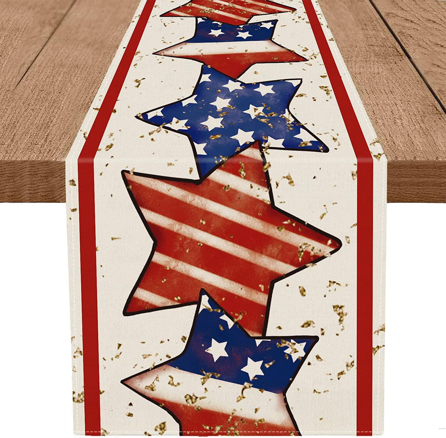 4th of July Linen Table Runner Stars Patriotic Memorial Day Table r ...