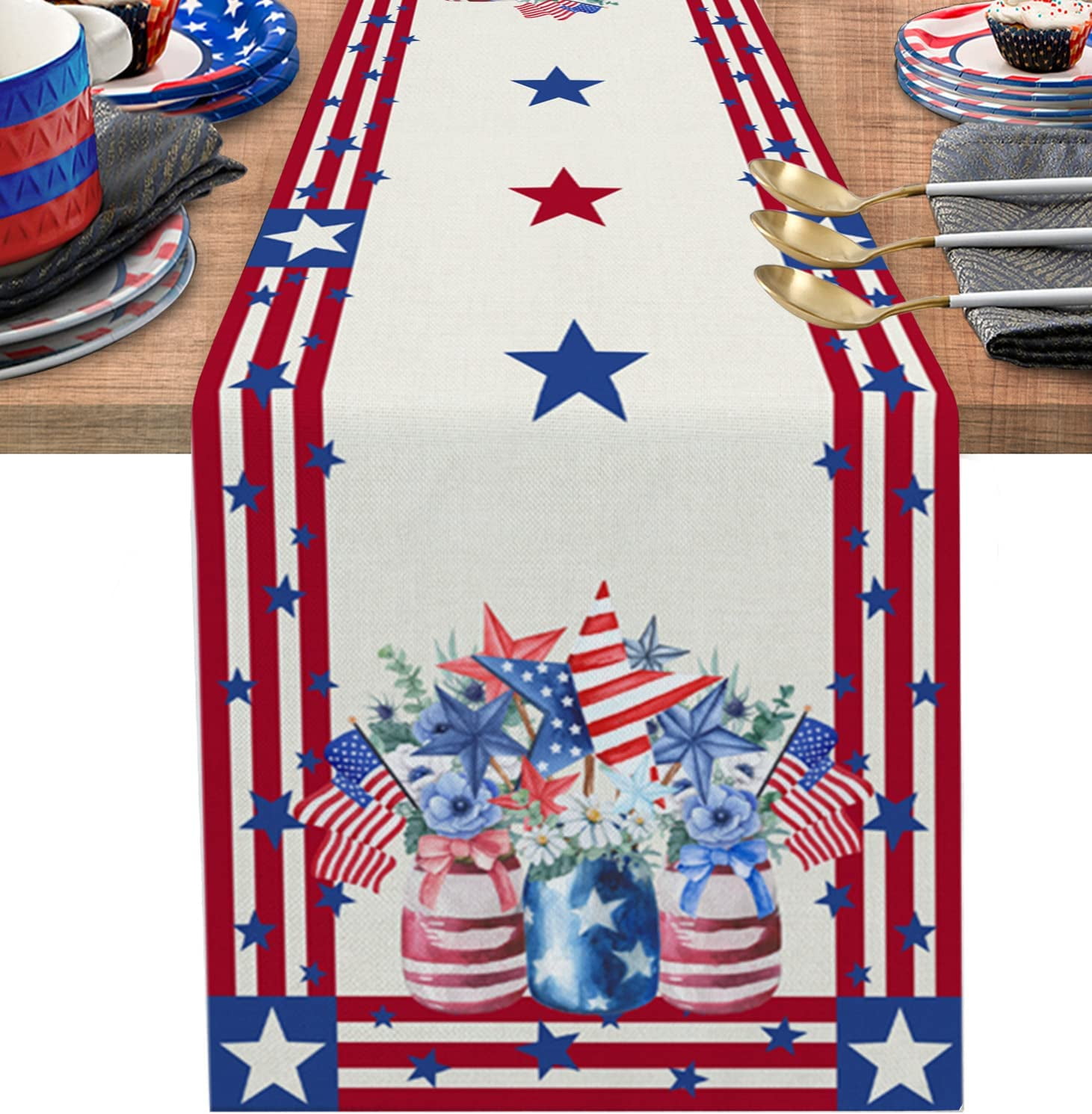 4th of July Linen Table Runners Memorial Day Holiday Decor American ...