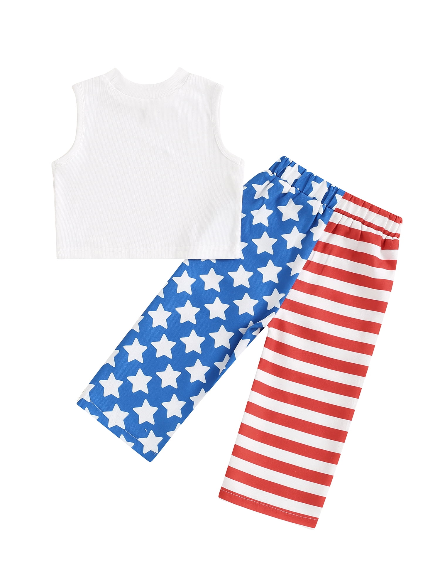 4th of July Little Girls Ribbed Knit Tank Tops Star Striped Elastic ...