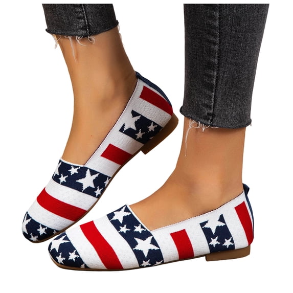 4th of July Loafers for Women Lightweight Non Slip Knit Ballet Flats ...