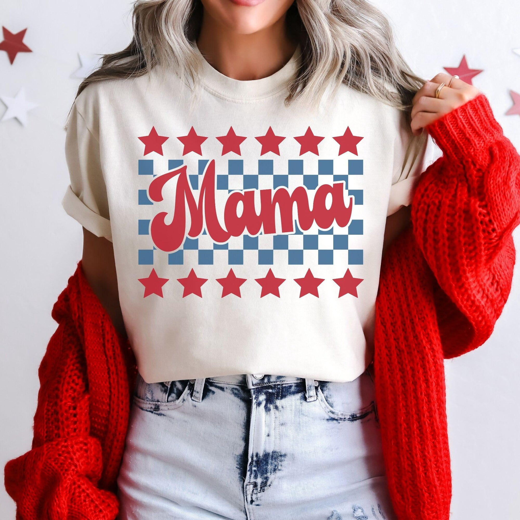 4th of July Mama Shirt Retro Checkered Mom TShirt Patriotic New Mom ...