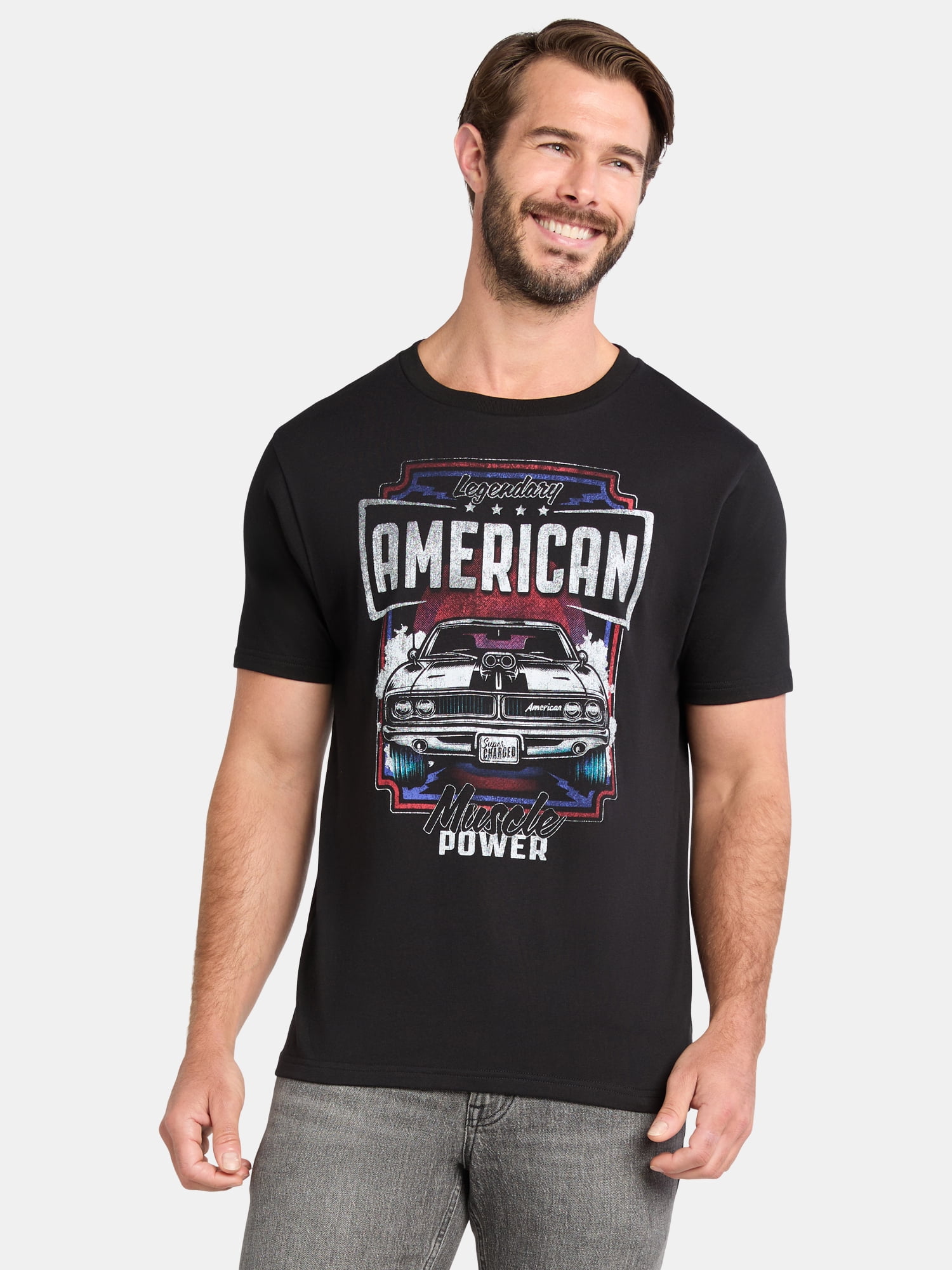 Way To Celebrate Americana Muscle Car Power Graphic Tee for Men XS-3XL ...