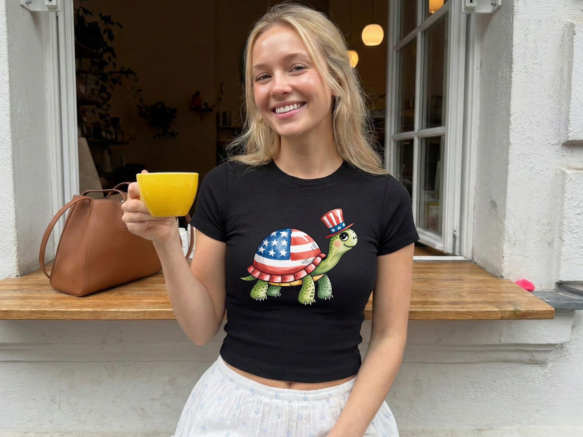 4th of July Micro Rib Baby Tee Patriotic Turtle Women Vneck Shirt USA ...