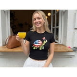4th of July Micro Rib Baby Tee Patriotic Turtle Women Vneck Shirt USA ...