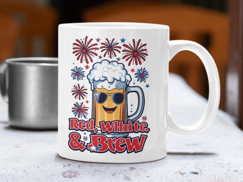 4th of July Mug Patriotic Red White and Brew Coffee Mug for Beer Lovers ...