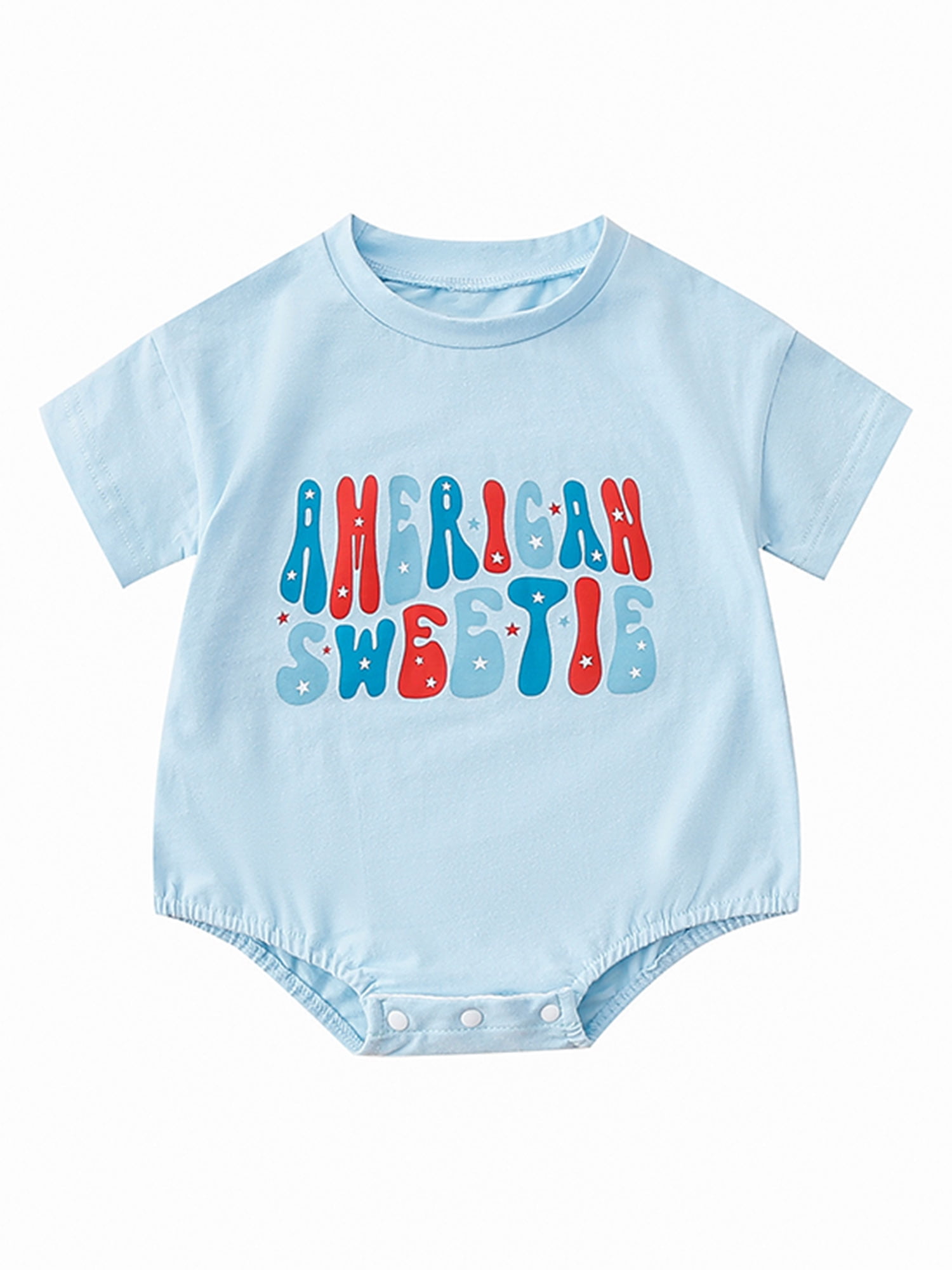 4th of July Newborn Baby Boy Girl Outfit Bubble Short Sleeve Crew Neck Letters Print Romper ...
