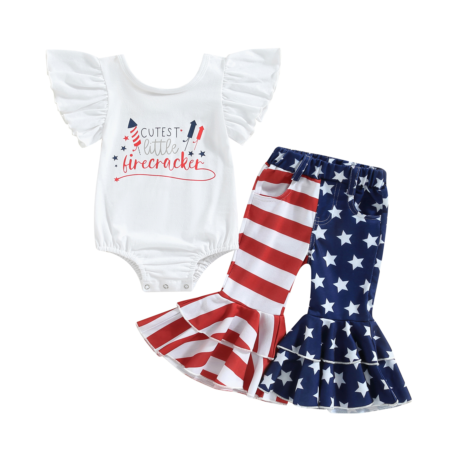 4th of July Newborn Infant Baby Girl Outfits Cute America Romper 6M 12M 18M 24M Onesie+Star ...
