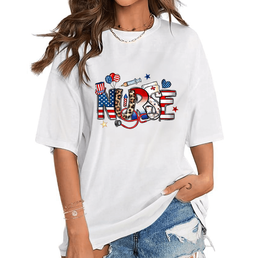 4th of July Nurse Graphic T Shirt Nursing School Tee Short Sleeve ...