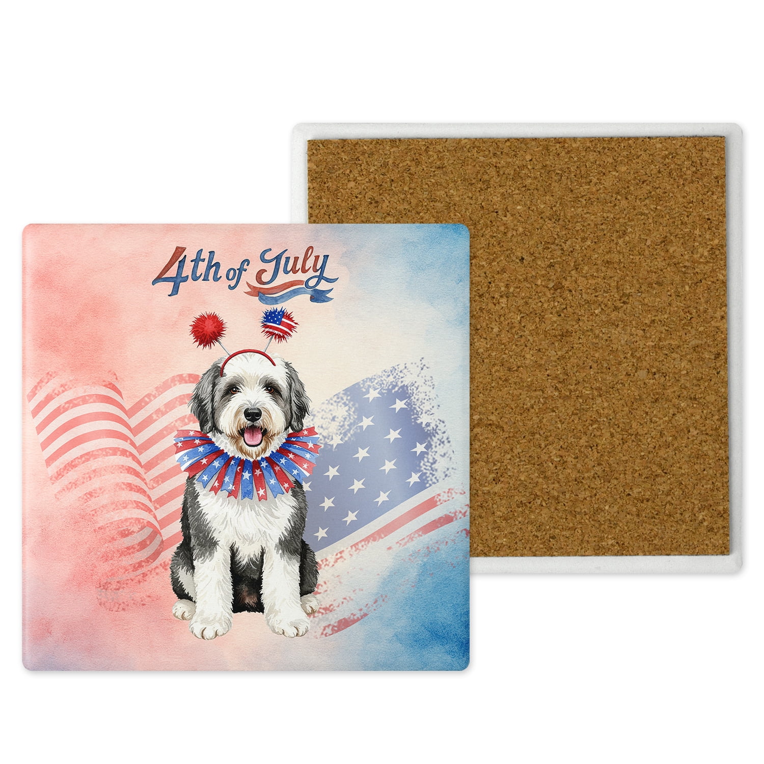 4th of July Old English Sheepdog Celebrates Independence Day Set of 4 ...