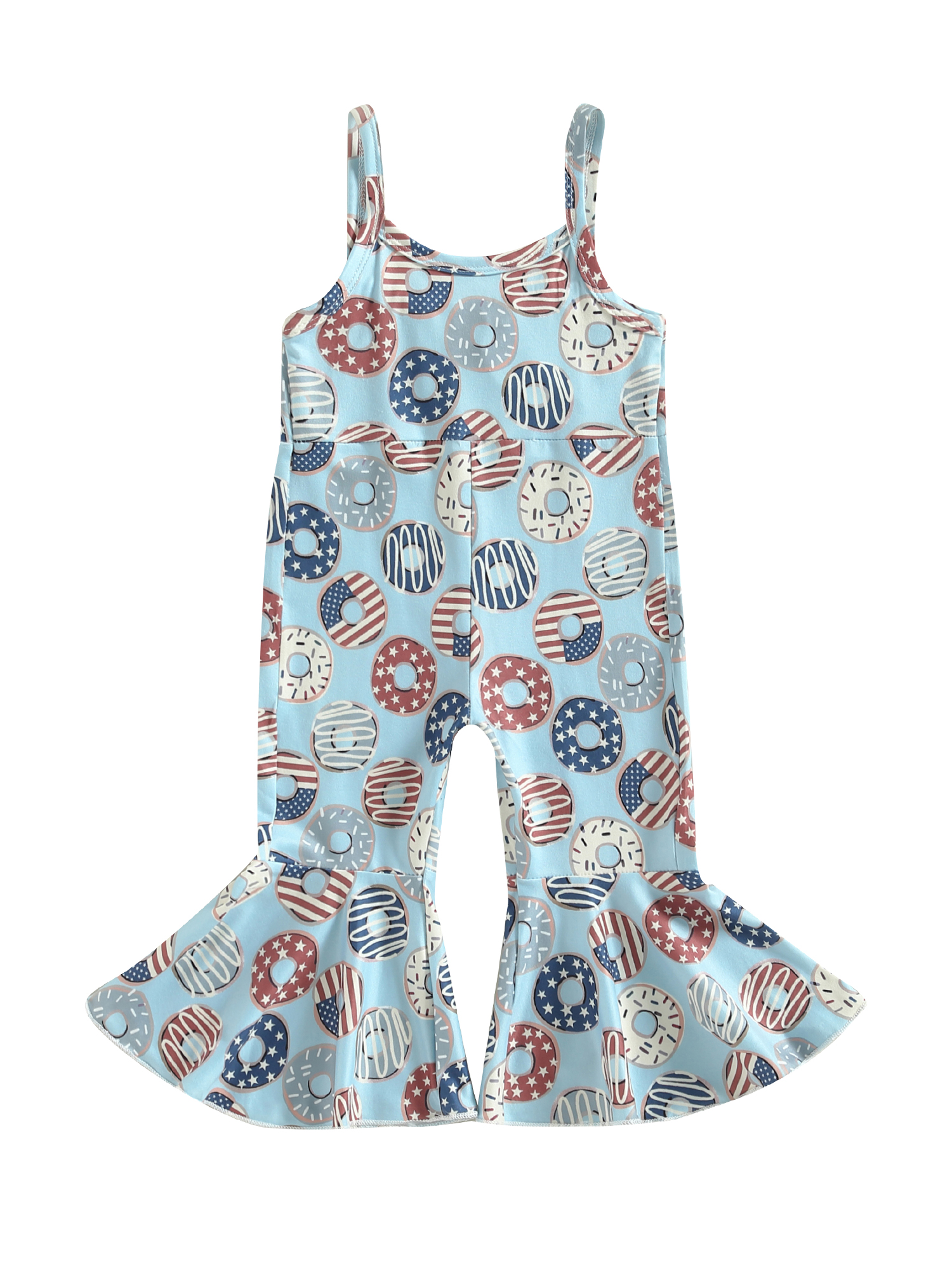4th of July Outfit Toddler Baby Girl Bell Bottom Romper Independence Day Sleeveless Jumpsuit ...