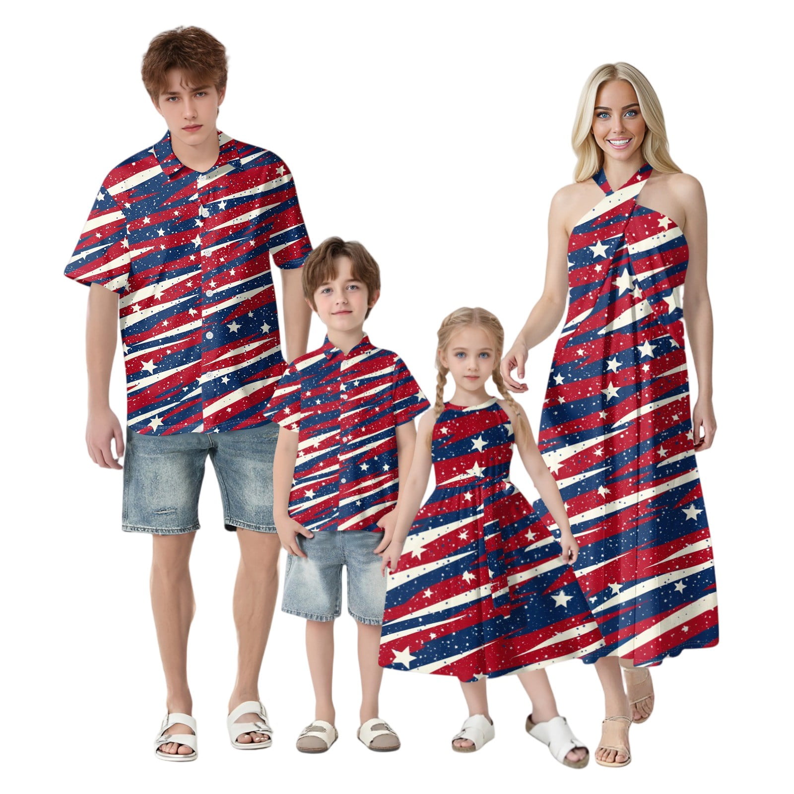 4th of July Outfits Family Matching Sets Hawaiian Men Women Girl Boy ...