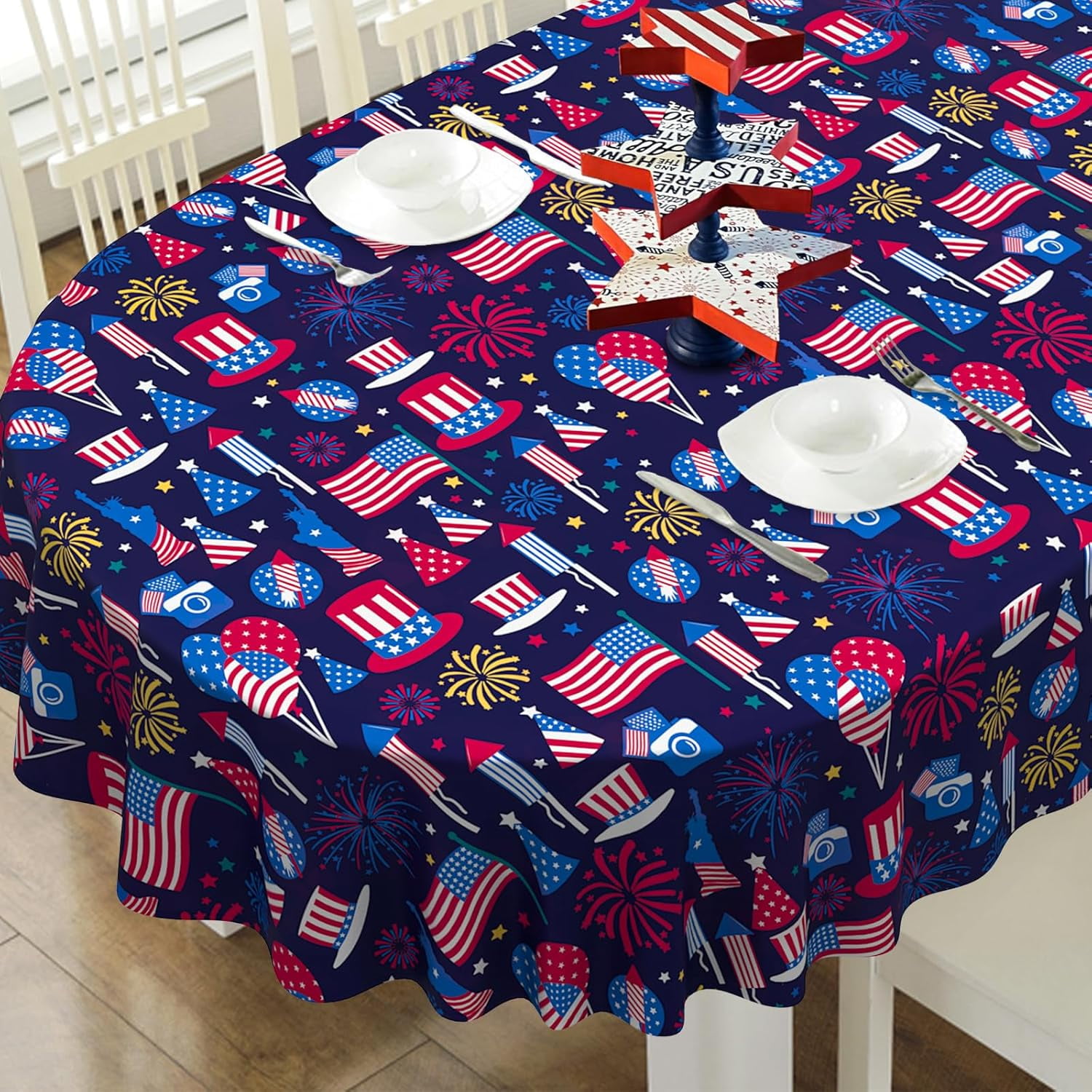 4th of July Oval Tablecloth Memorial Day Patriotic American Flag Table ...