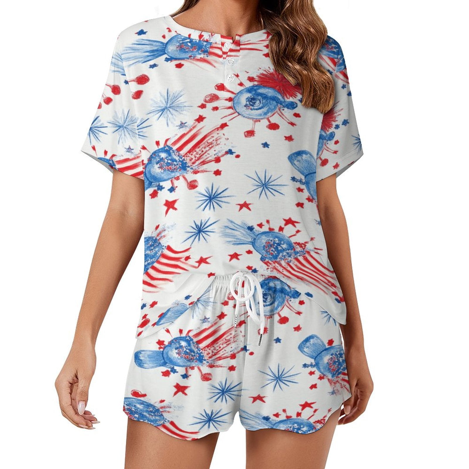 4th of July Pajama Set for Women 2 Piece Sleepwear Loungewear Short ...