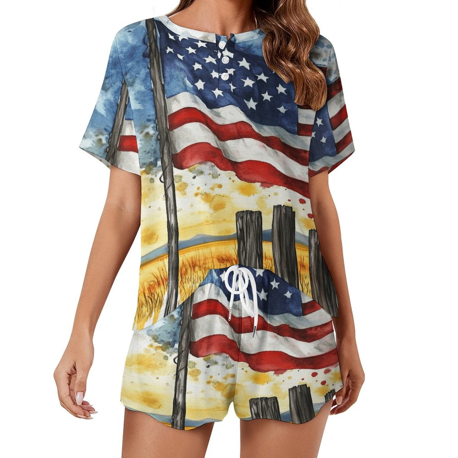 4th of July Pajama Set for Women 2 Piece Sleepwear Loungewear Short ...